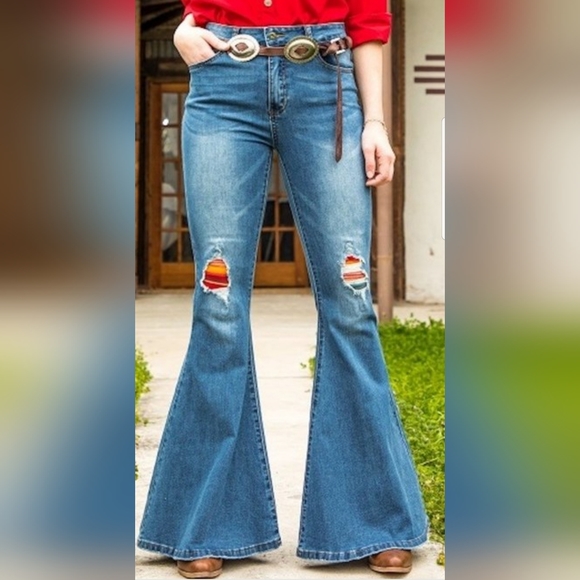 Lucky & Blessed | Jeans | Lb Boho Serape Distressed Flare Bell Bottom ...